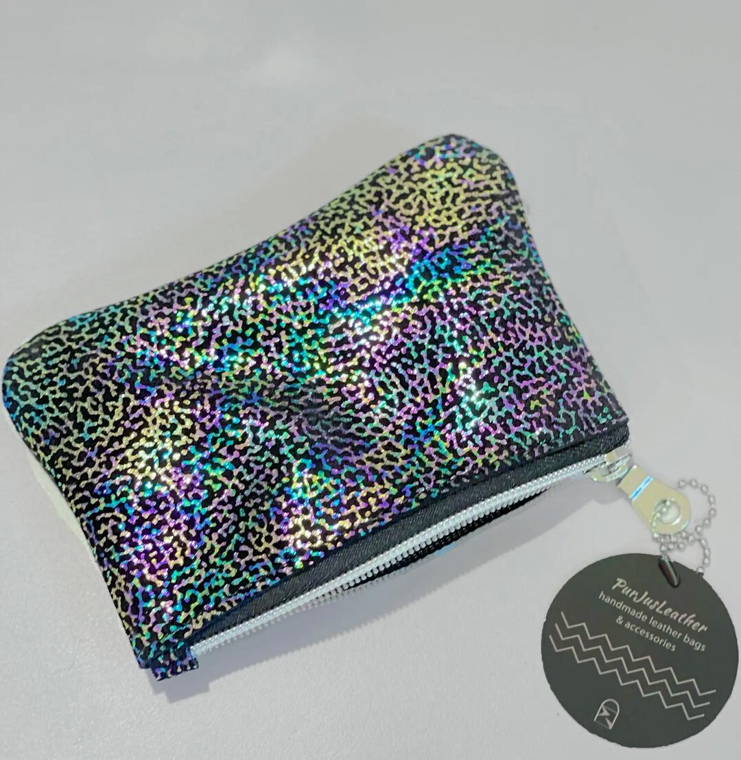 Rainbow Coral Metallic Coin Purse, Genuine Leather Iridescent Purse ...