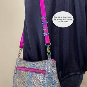 Holographic and Fuchsia Pink Crossbody Bag, Small Lined Purse, Pocket ...
