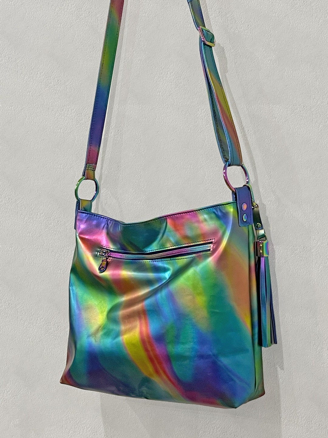 Multi Colour Rainbow Aurora Borealis Leather Crossbody Bag, European Leather, Smooth Leather Bag ...