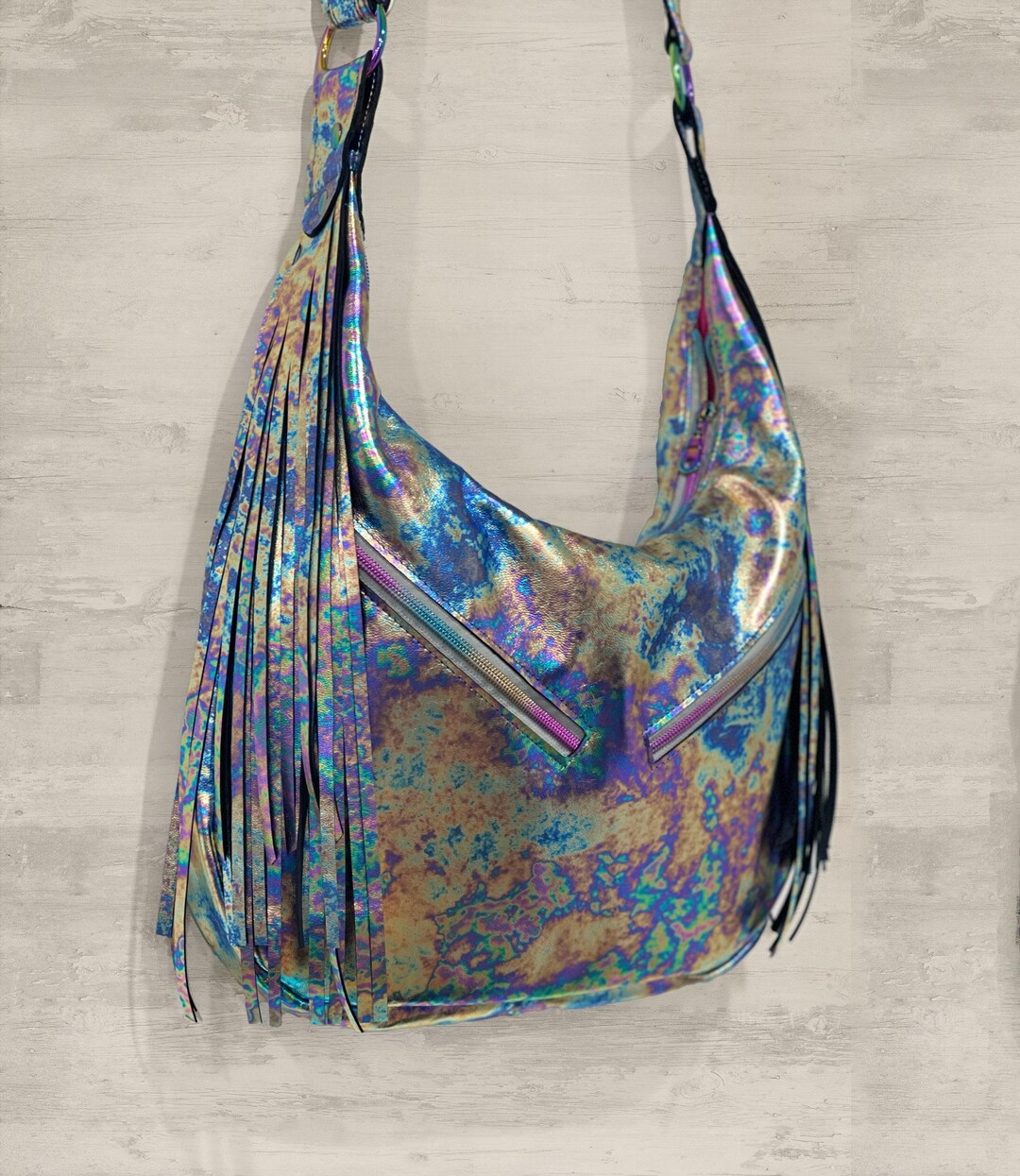 Oil Slick Leather Hobo, Premium Leather Bag, Double Layer Leather ...