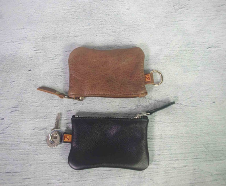 Black Leather KEY RING Purse Soft Leather Zipper Key Purse - Etsy