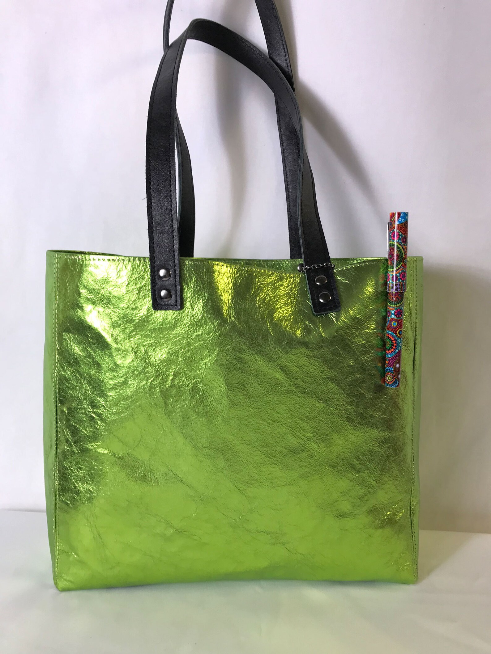 Lime Green Leather Tote Leather Zipper Pocket & Purse 2 - Etsy