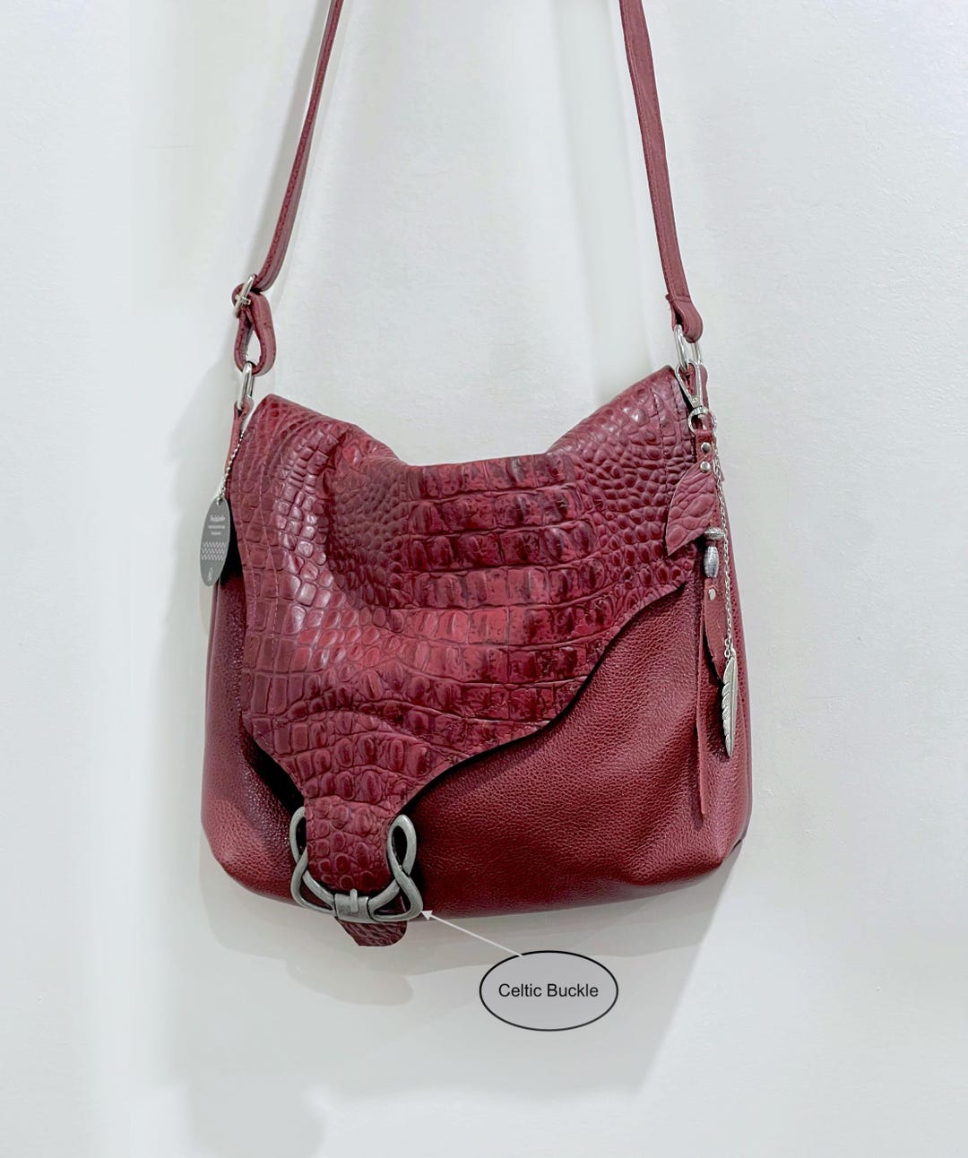 Red Croco Embossed Leather Bag With Asymmetric Flap and Buckle ...