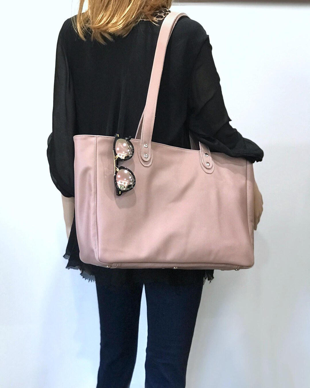 Wide Blush Pink Leather Tote, Laptop Bag, Carry All, Leather Tote ...