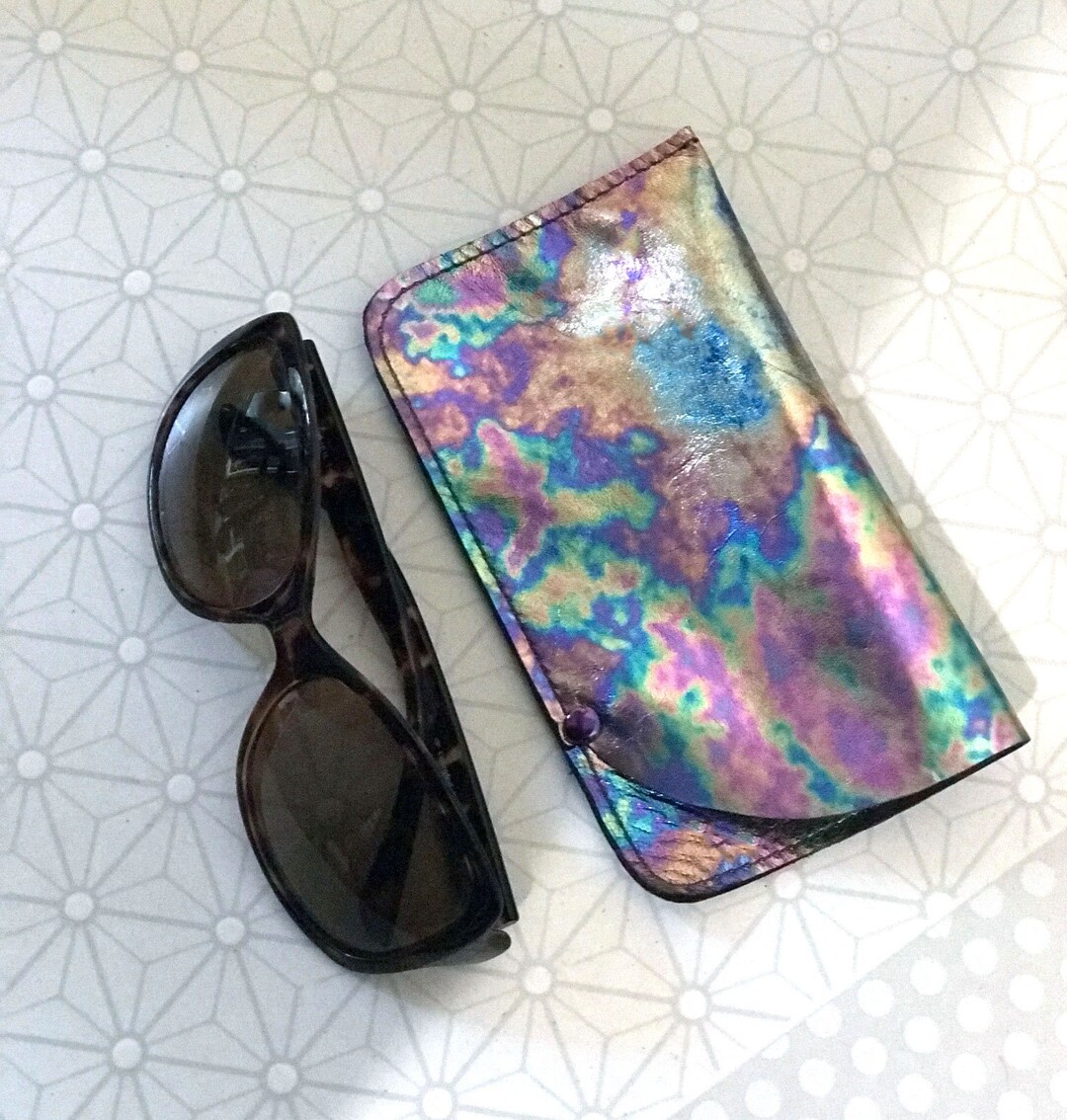 Oil Slick Leather Glasses Pouch, Suede Lined, Handmade, Sunglasses or ...