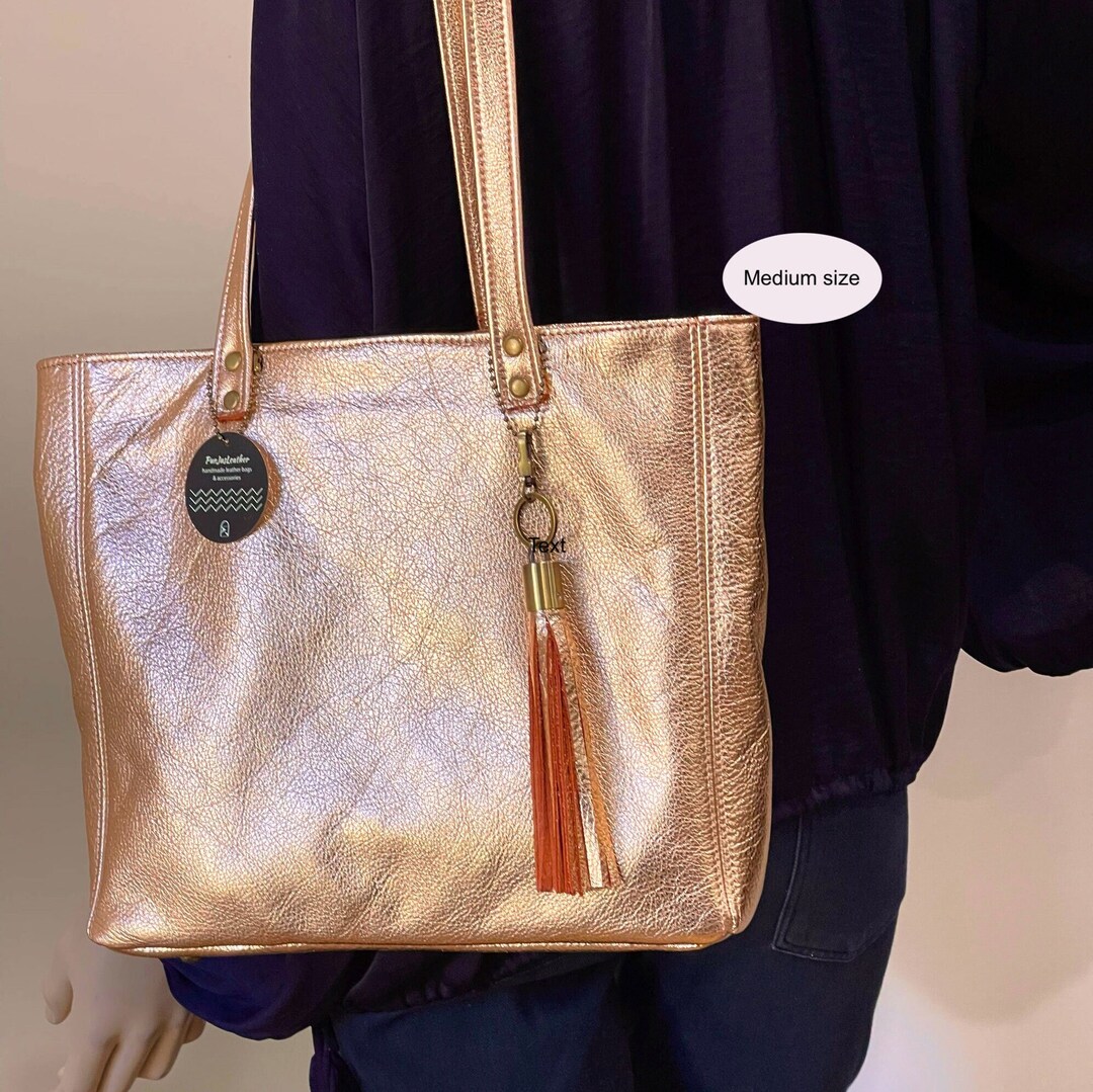 Metallic Rose Gold Leather Tote Soft Relaxed Peach Leather - Etsy