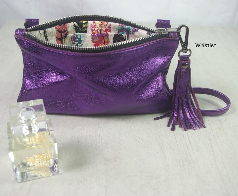 Metallic Purple Purse bag Crossbody purse add leather | Etsy