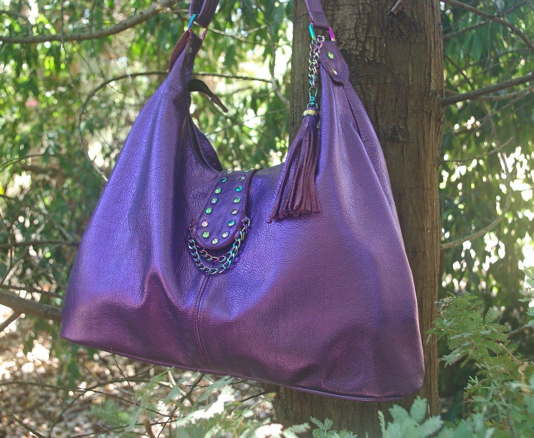 Rainbow Hardware Metallic Purple Italian Hobo, 2 Sizes, Iridescent ...