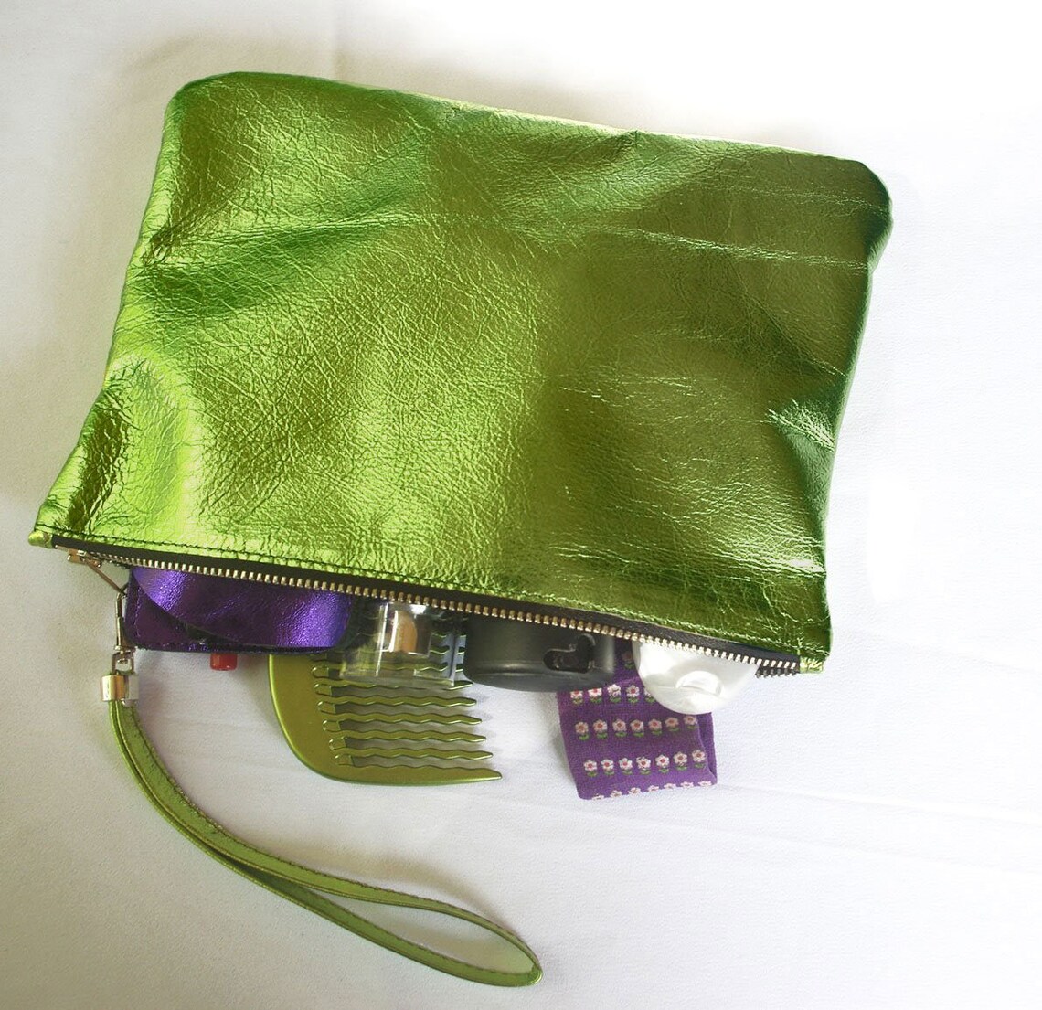 Metallic Lime Green Leather Wristlet Lime Green Leather | Etsy