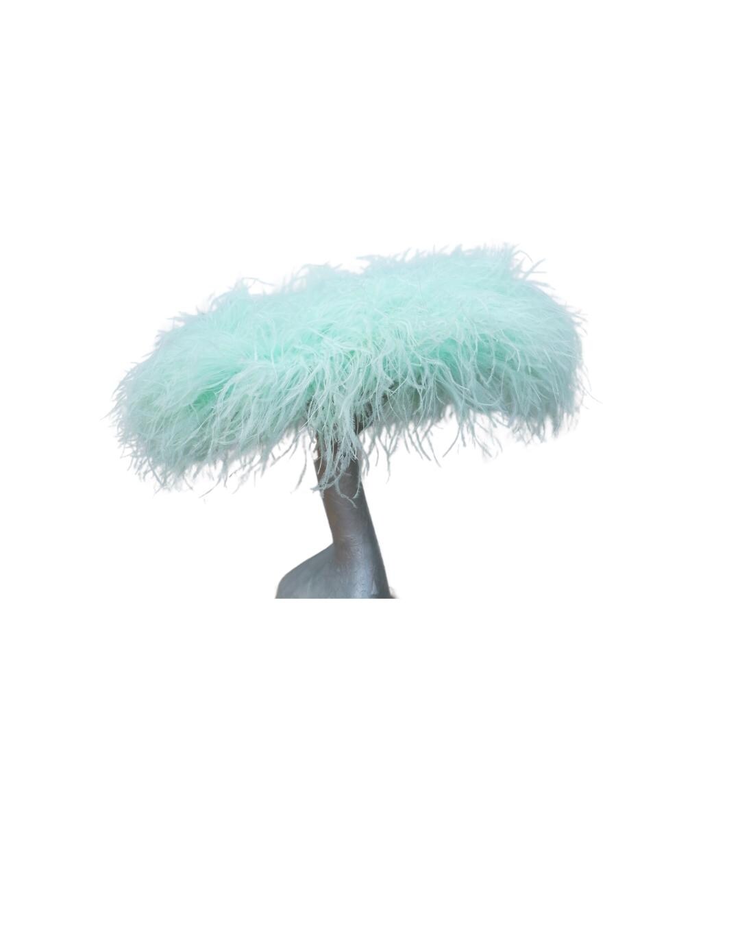 Ella - Large Hat With Ostrich Feather Boa in Mint - Etsy
