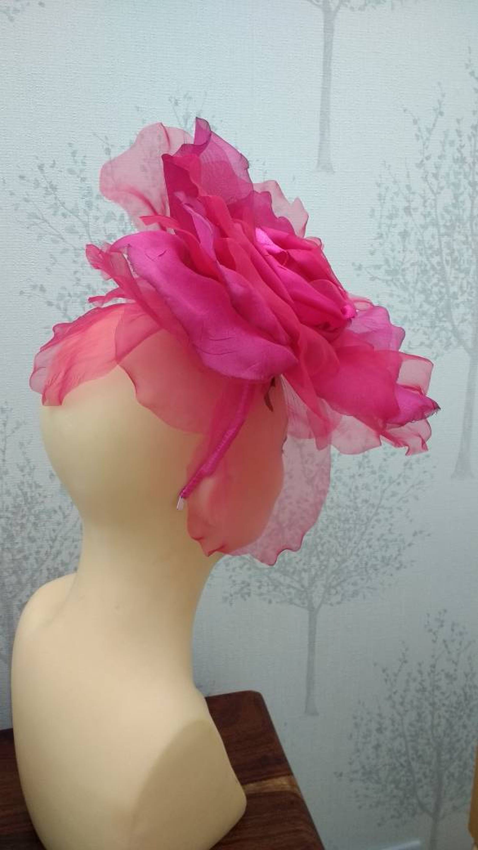 Ava Fuschia Pink Silk Organza 12 Inch Flower Fascinator | Etsy