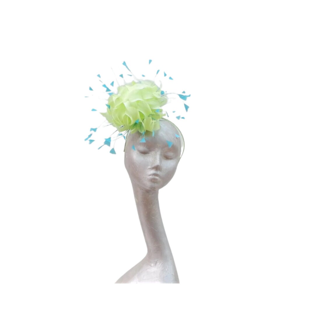 Lime Green & Turquoise Feather Fascinator: Handmade Alice Band ...