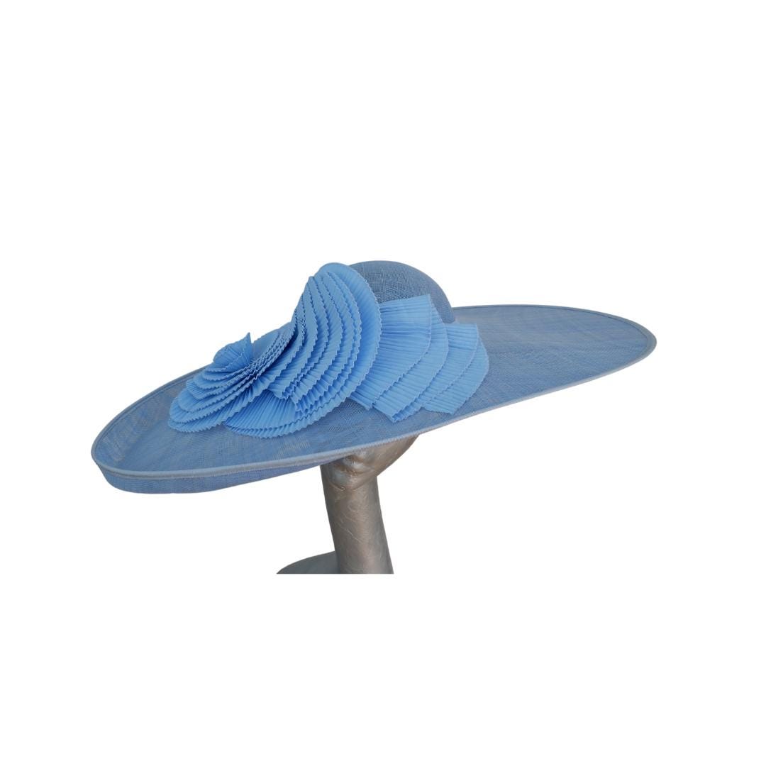 Amy - Extra Large Sky Blue Hat With Pleated Trim - Etsy