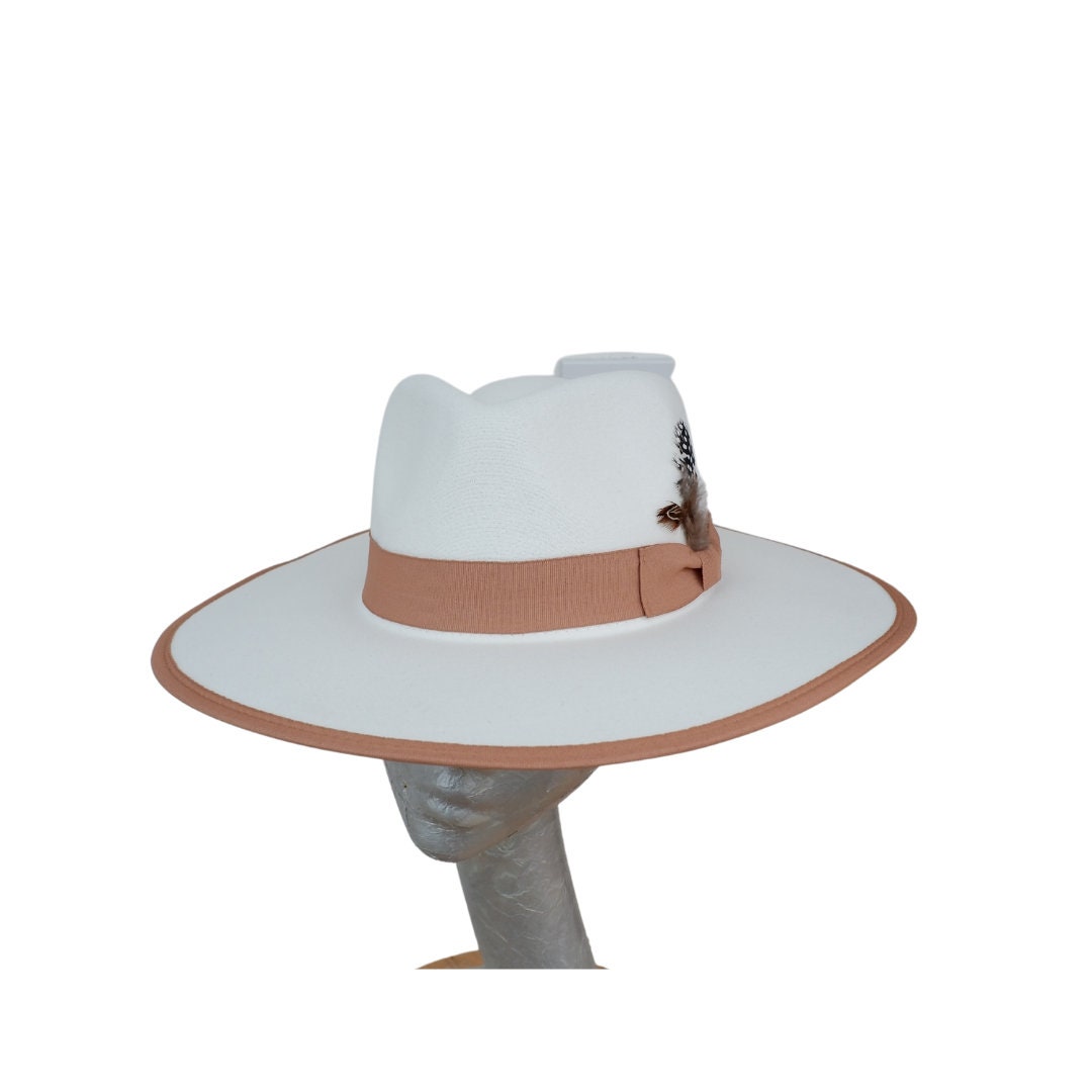Finley - Felt Flat Brim Trilby Hat Ivory & Tan - Etsy