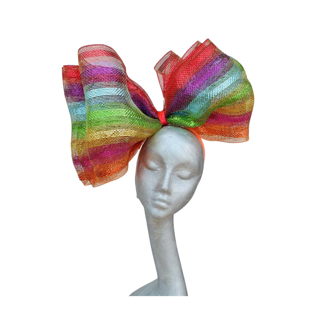 Fran - Rainbow Deco Poly Mesh Triple Giant Bow Fascinator - Etsy