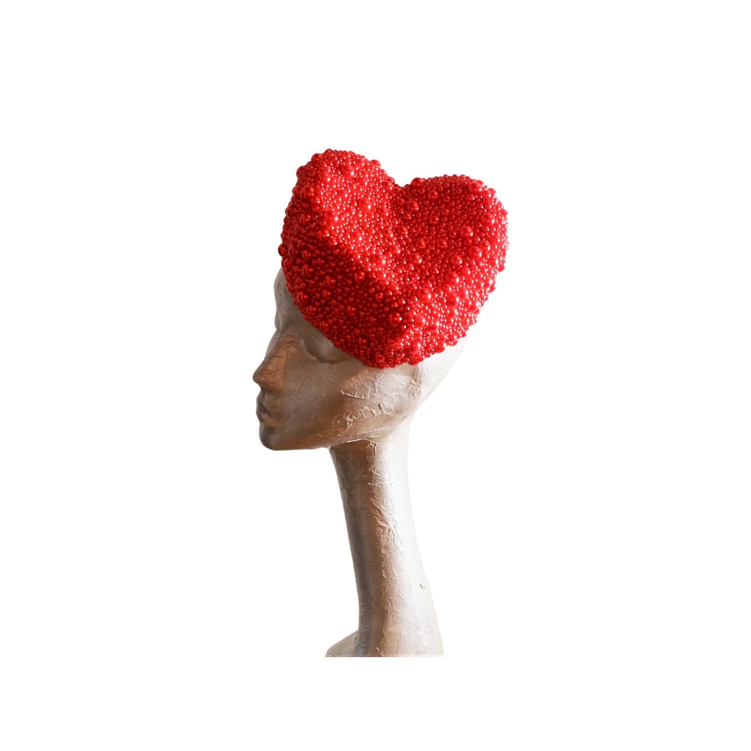 Valentine - Red Heart Beaded Cocktail Hat - Etsy