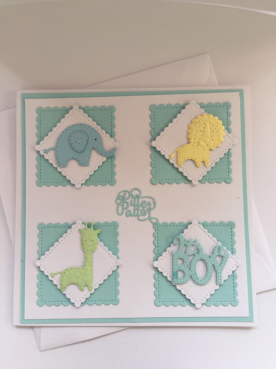 Cute, Baby Boy Birth Congratulations Card With Lion, Tiger and Elephant ...