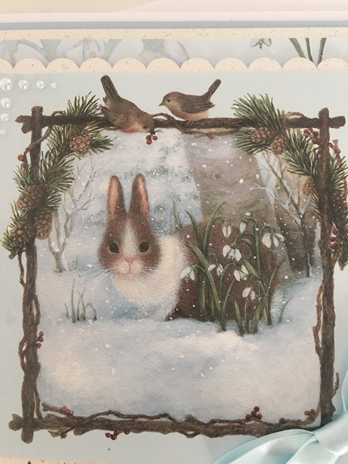 Really sweet Holly Pond Hill rabbit and snowdrops xmas card | Etsy