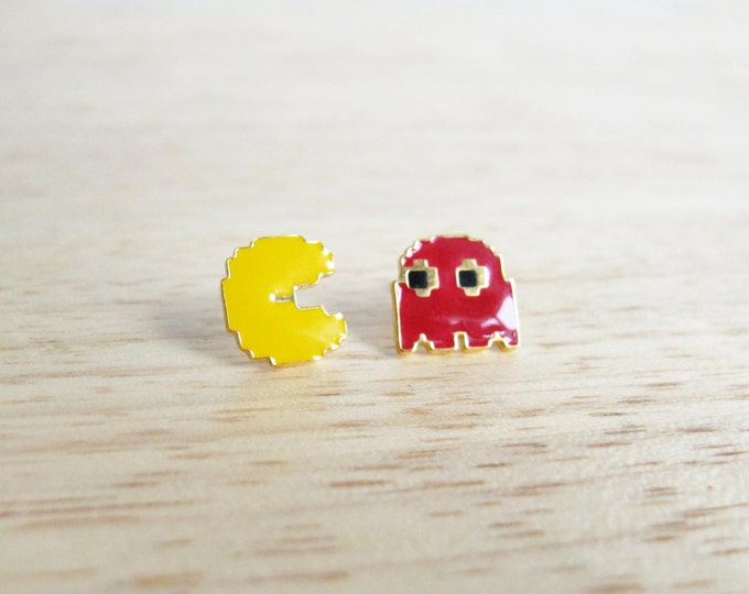 Yellow Pacman & Red Monster , Shadow , Blinky , Stud Errings Enamel ...