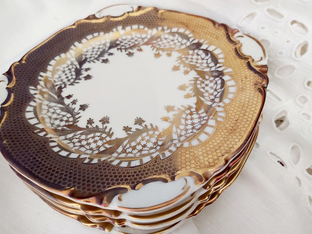 Alka Porcelain Germany 4 Dessert Plate Gold Antique Vintage Porcelain ...