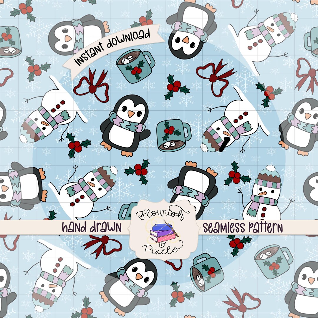 Winter Penguins Digital Paper - Seamless Pattern - Digital Paper ...