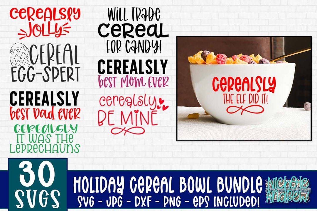 Holiday Cereal Bowl SVG, Cut File Bundle, Cereal Bowl SVG, Holiday Cut ...