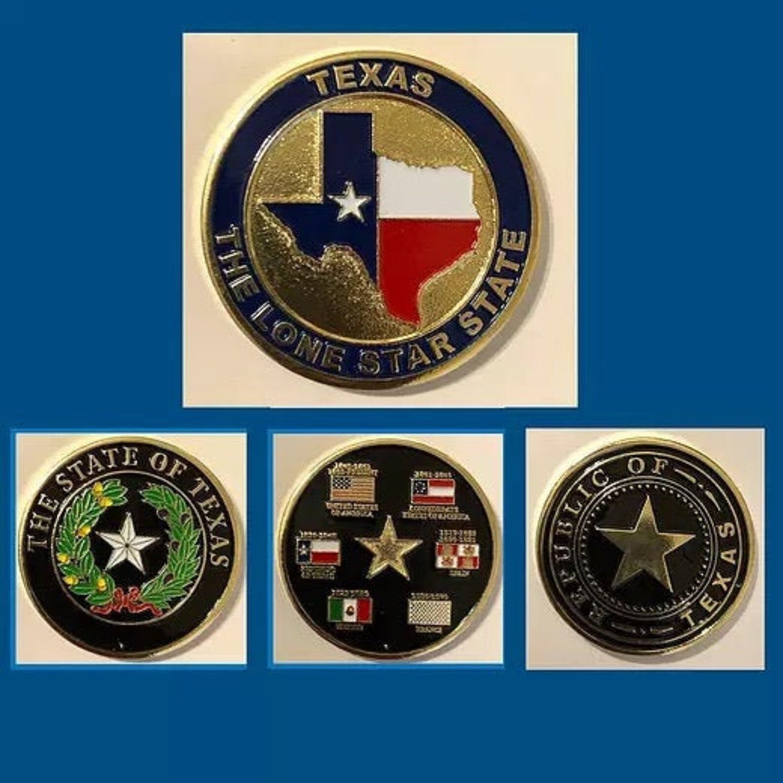 Texas Challenge Coins Souvenir – State Seal, Six Flags, Republic of ...