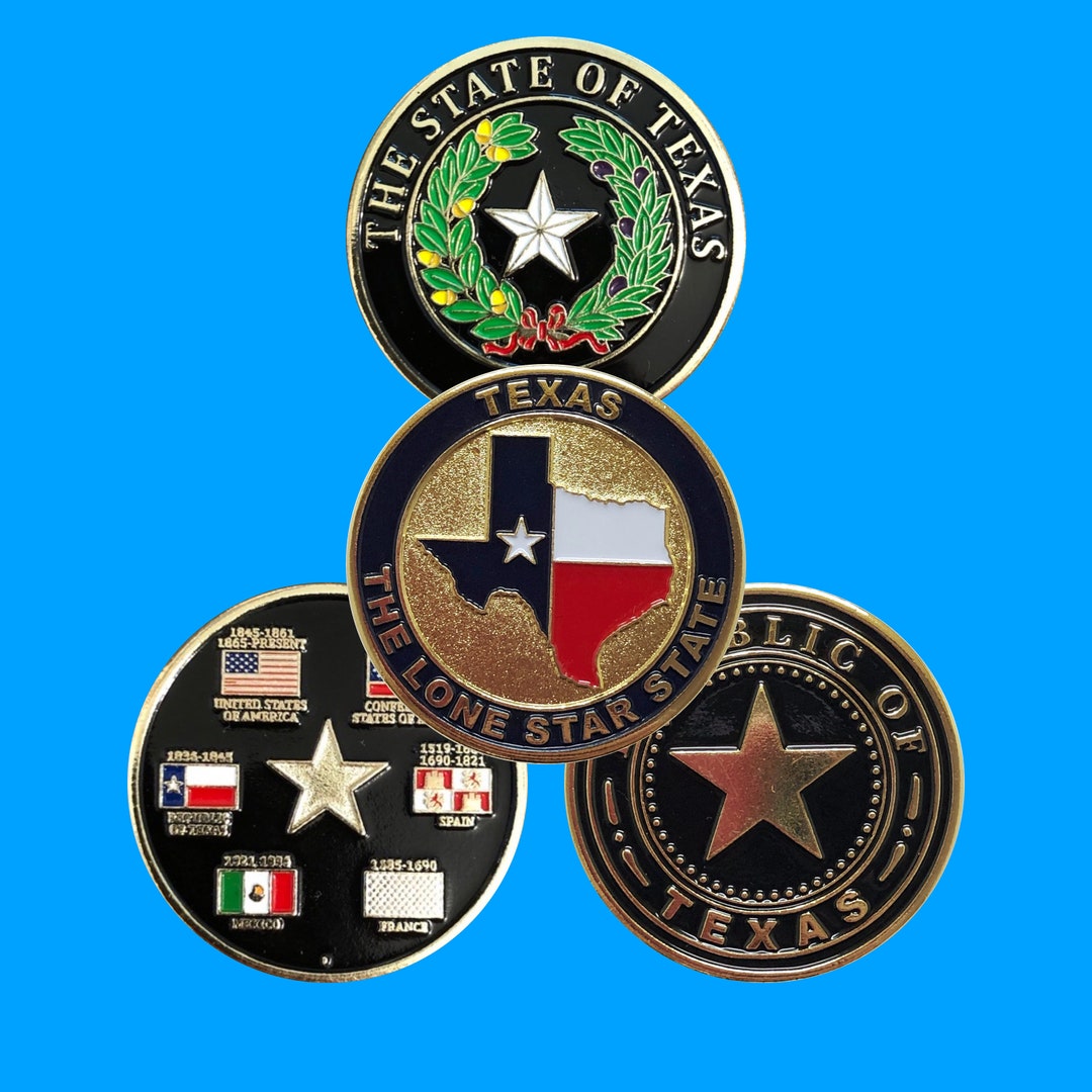 Texas Challenge Coins Souvenir – State Seal, Six Flags, Republic of ...