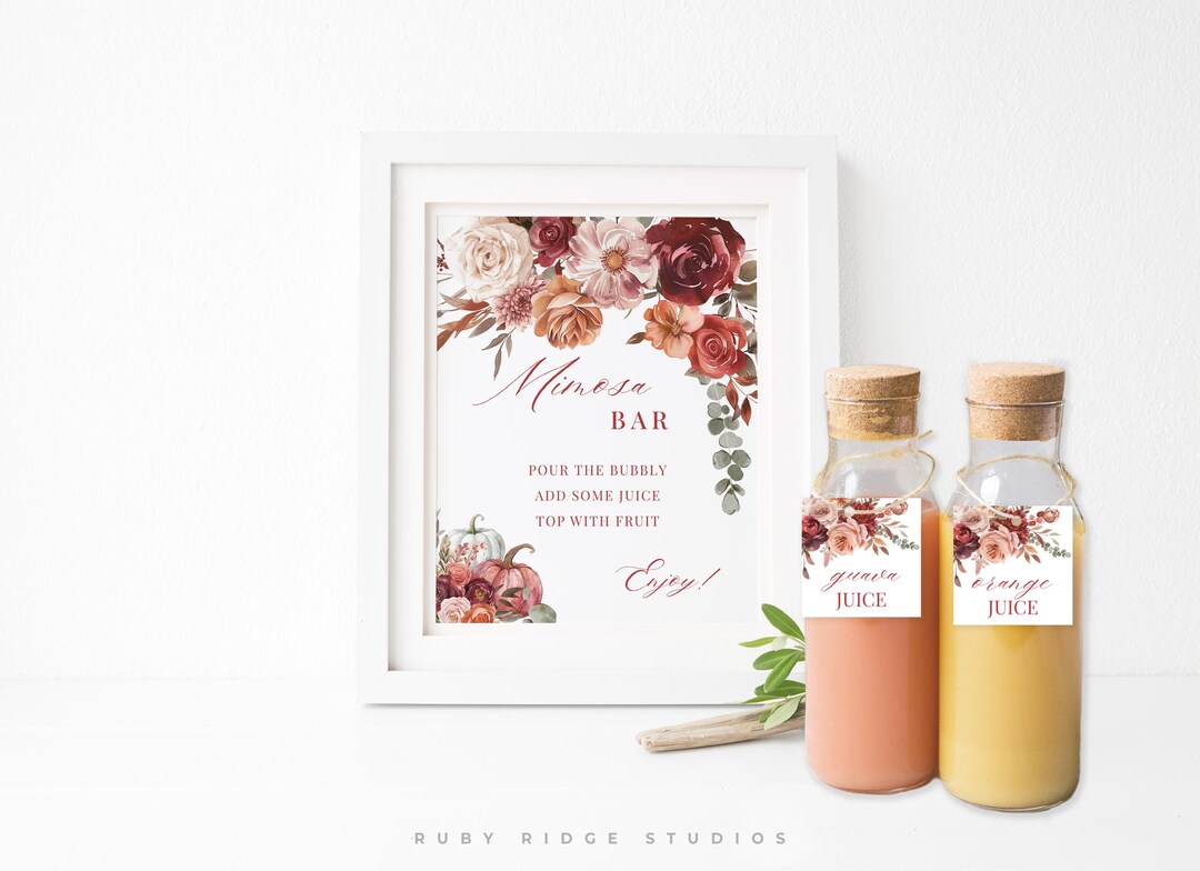 Fall in Love Mimosa Bar Sign | Printable Mimosa Sign and Juice Labels ...