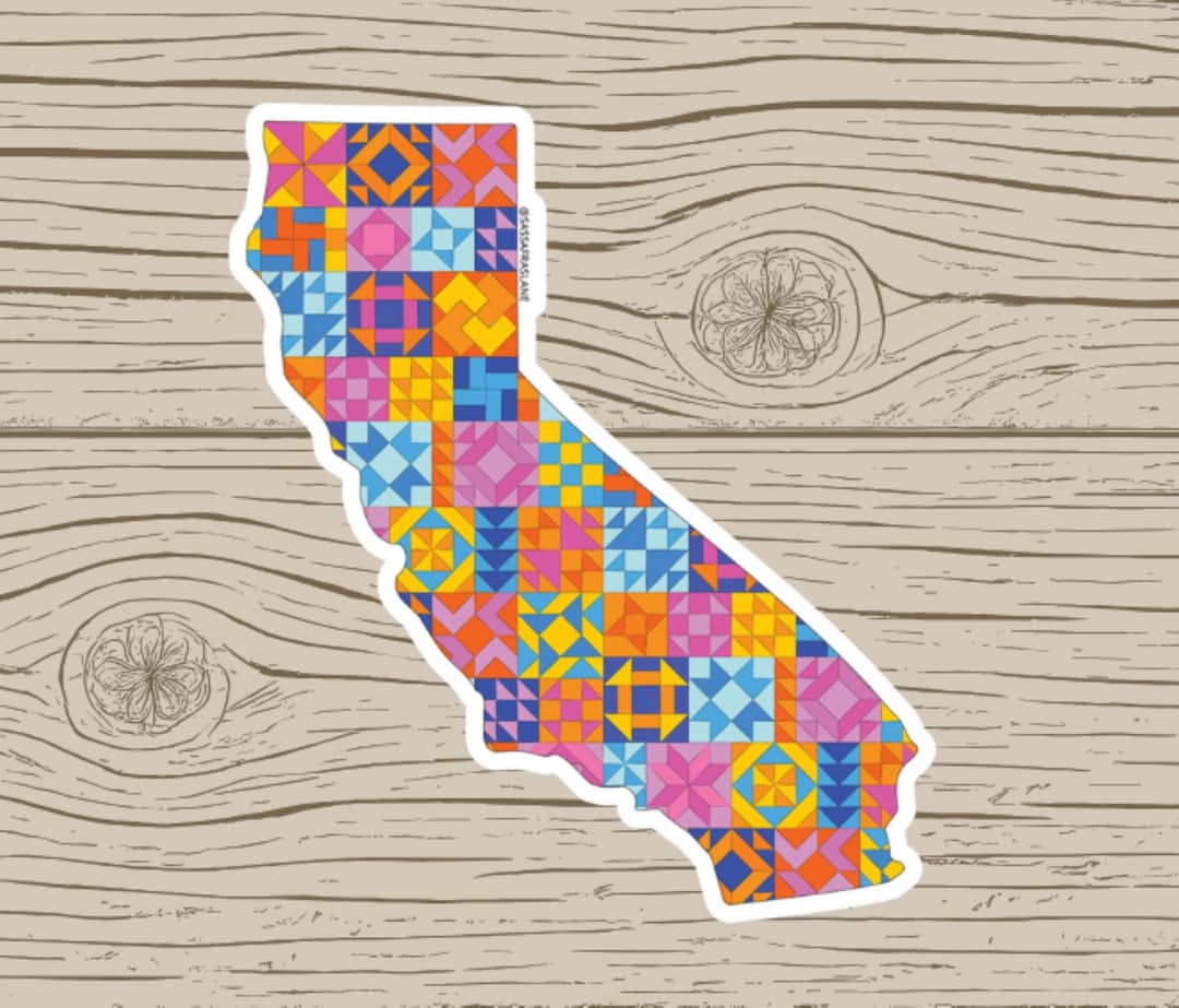 California State Patchwork Vinyl Sticker - Quilt Look California Shape ...