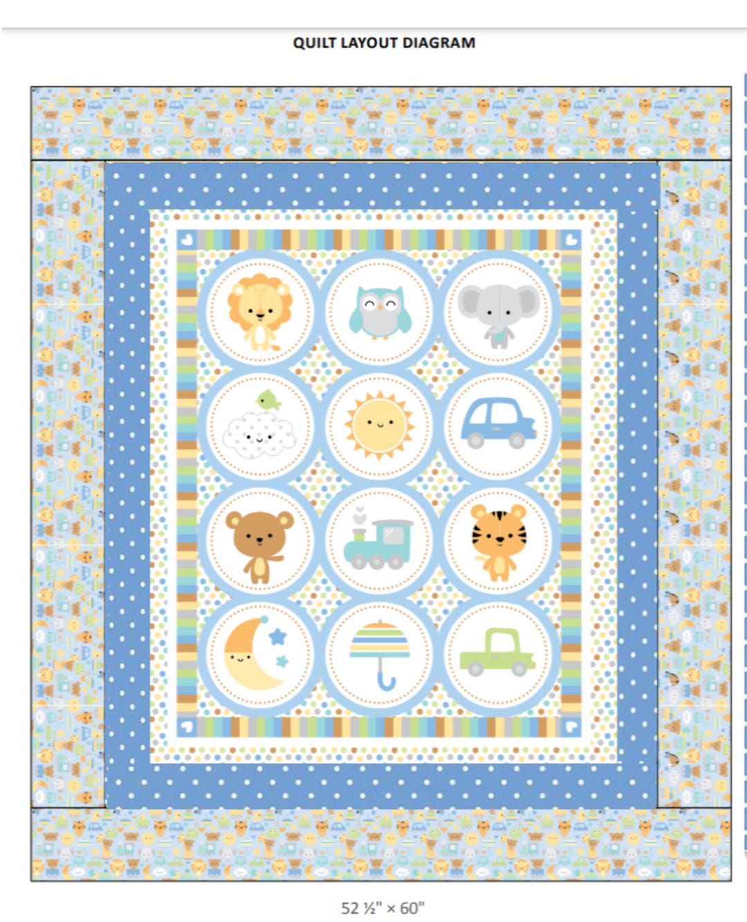 Special Delivery Baby Boy Blue Quilt Kit Using Panel and Co-ordinating ...