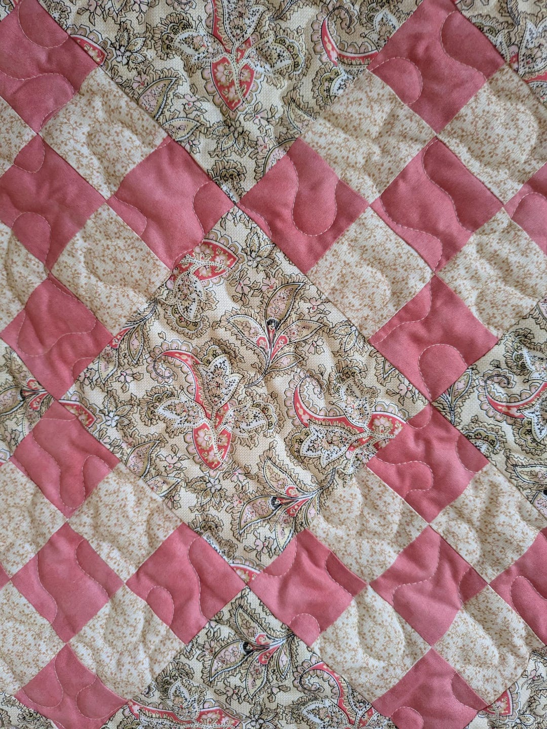 Pink Nine Patch on Point Lap Size 50 X 70 Finished Quilt With Paisley ...