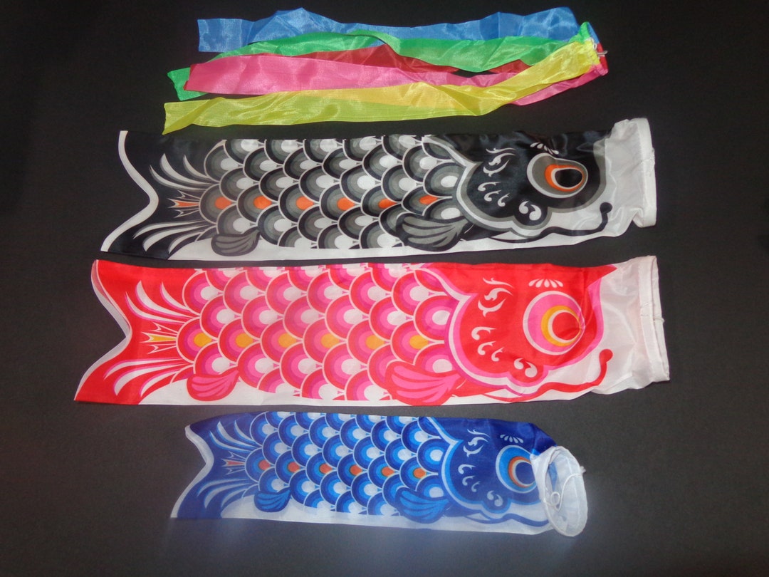 Japanese Set of 3 Small Koi Fish Koinobori Windsock Flag Carp Streamer ...