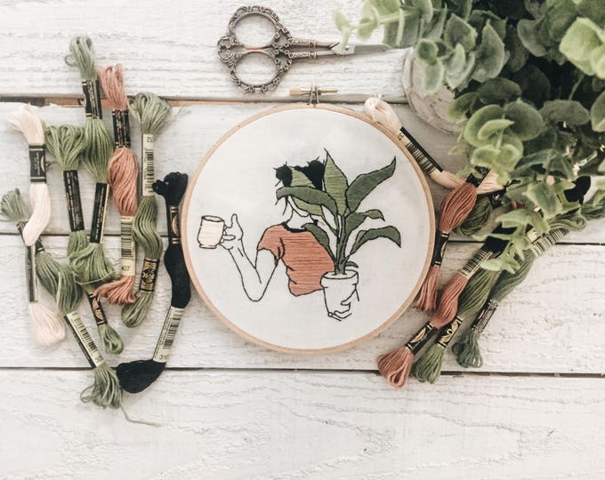 Plant Girl Embroidery // Plant Embroidery Hoop // Plant Embroidery ...