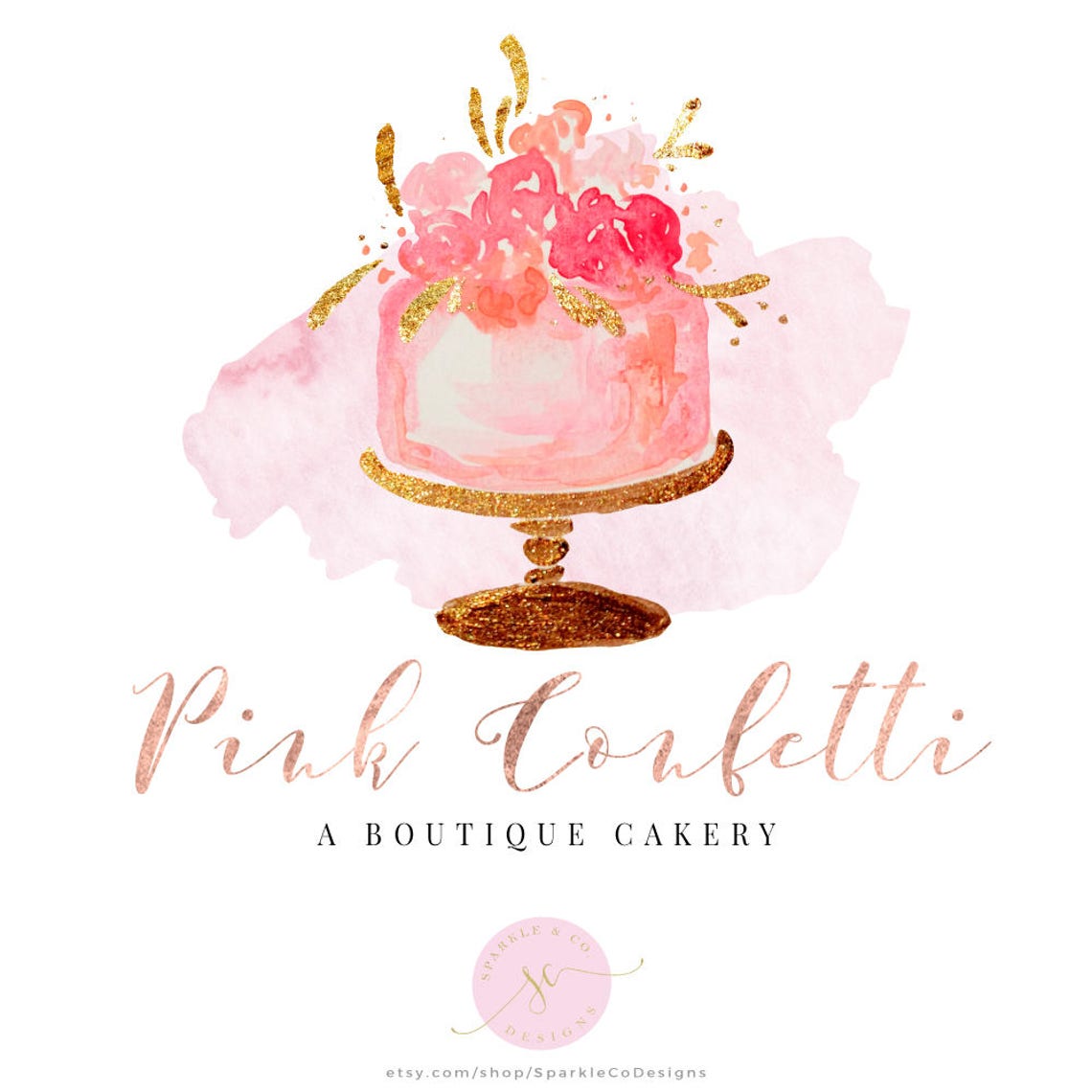 Torta Logo Logo rosa pastel, Cakery Logo, Premade Logo, oro rosa marca ...