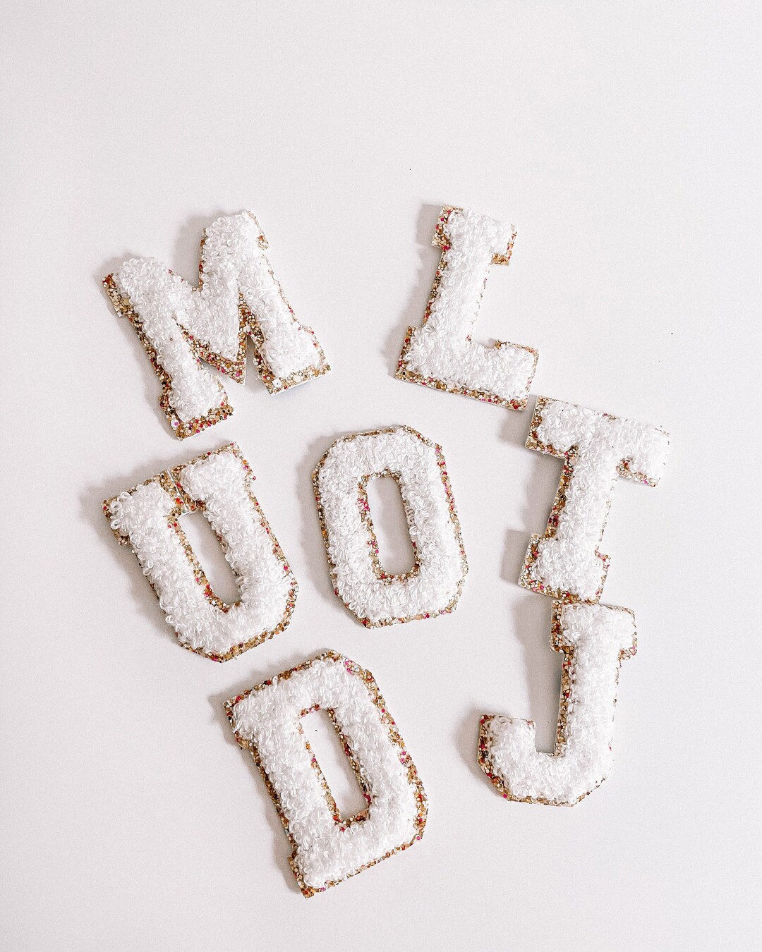 White Adhesive Glitter Chenille Varsity Letter Patches | Initial Letter ...