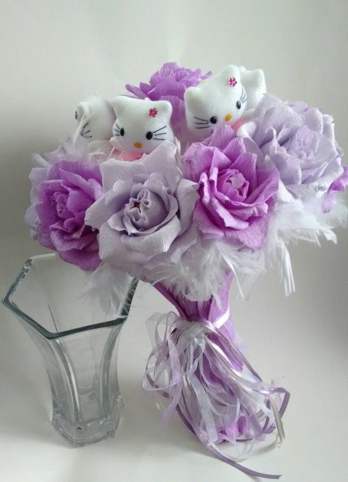 Cute Plush Kitty Bouquet With Ferrero Rocher Candy Bouquet Plush Doll ...