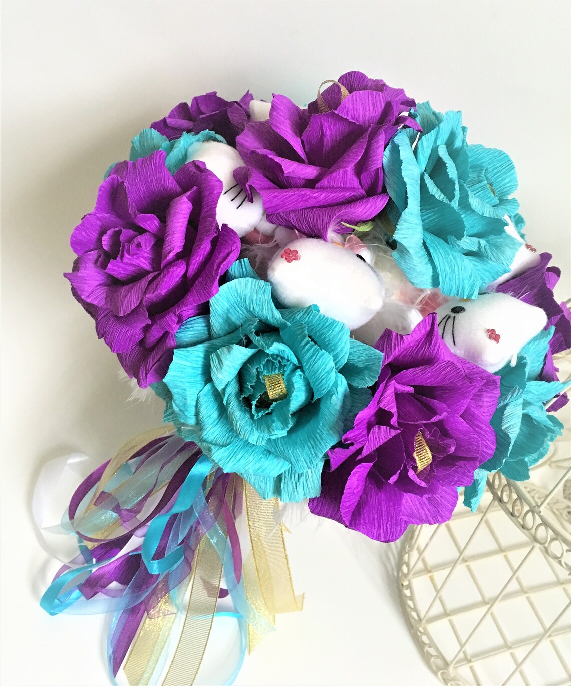 Cute Plush Kitty Bouquet With Ferrero Rocher Candy Bouquet Plush Doll ...