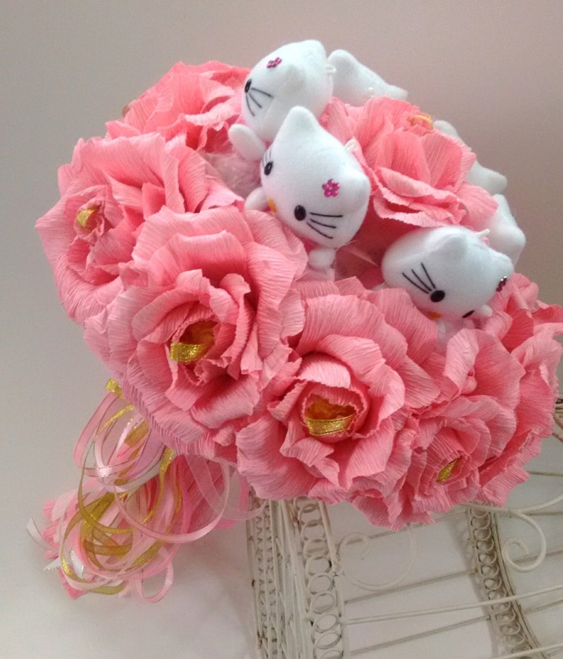 Cute Plush Kitty Bouquet With Ferrero Rocher Candy Bouquet Plush Doll ...