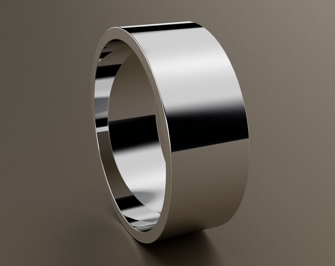 Flat Shape Wedding Band With Brush Finish and Grooved Center 8MM Width ...