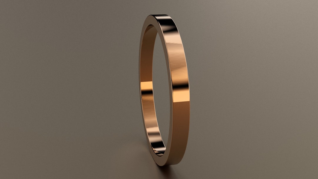 14kt Rose Gold 2 Mm Ladies Flat Pink Wedding Band, Classic Rectangle ...