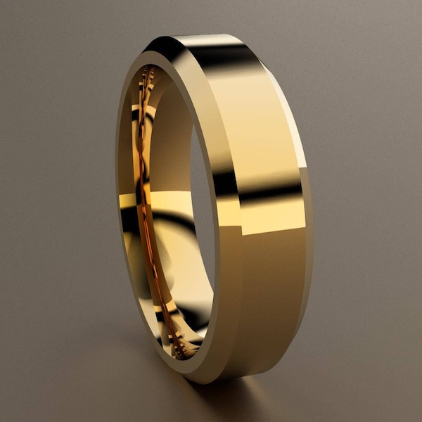 Mens Gold Beveled Edge Wedding Band - Etsy