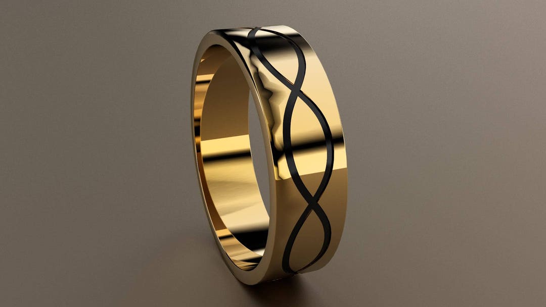 14kt Yellow Gold 6mm Infinity Mens Wedding Band, Black Antiquing Mens ...