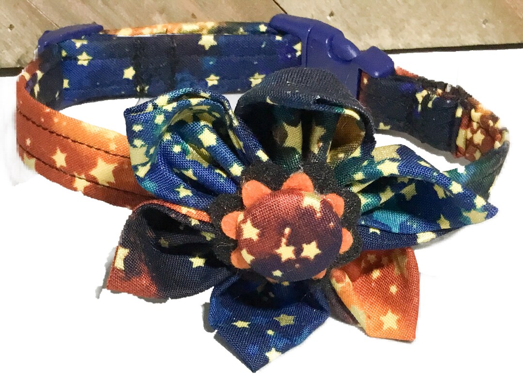 Blue & Orange Star Flower Collar for Girl Dog or Cat / Buckled or ...