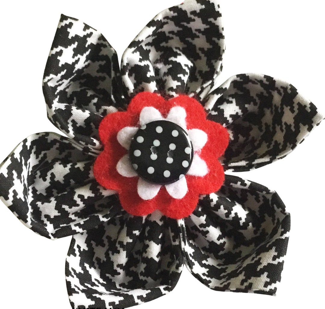 Black & White Houndstooth Flower for Dog or Cat Collar- Attachable ...