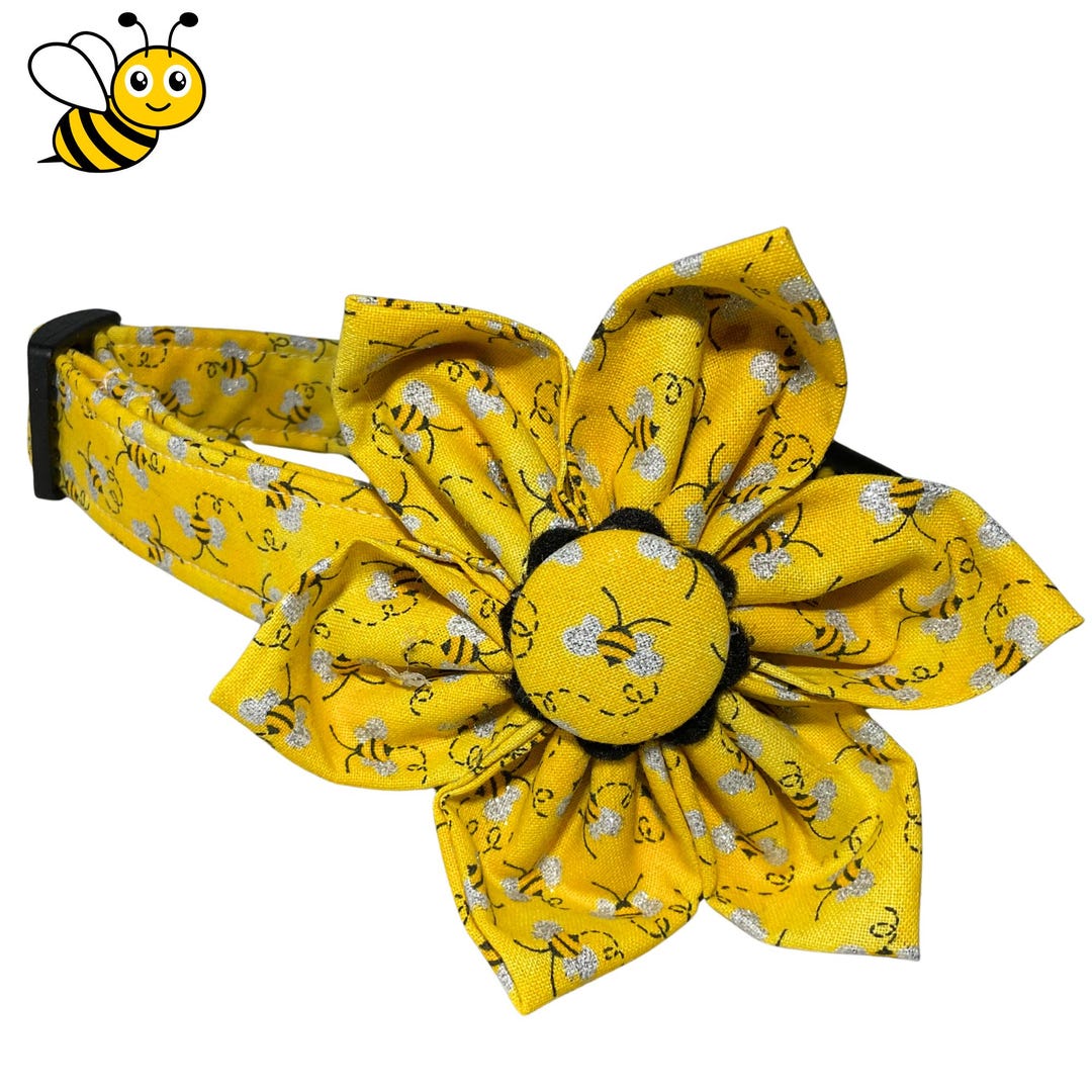 Yellow Bumble Bee Collar & Flower Set for Dog or Cat- Name ...