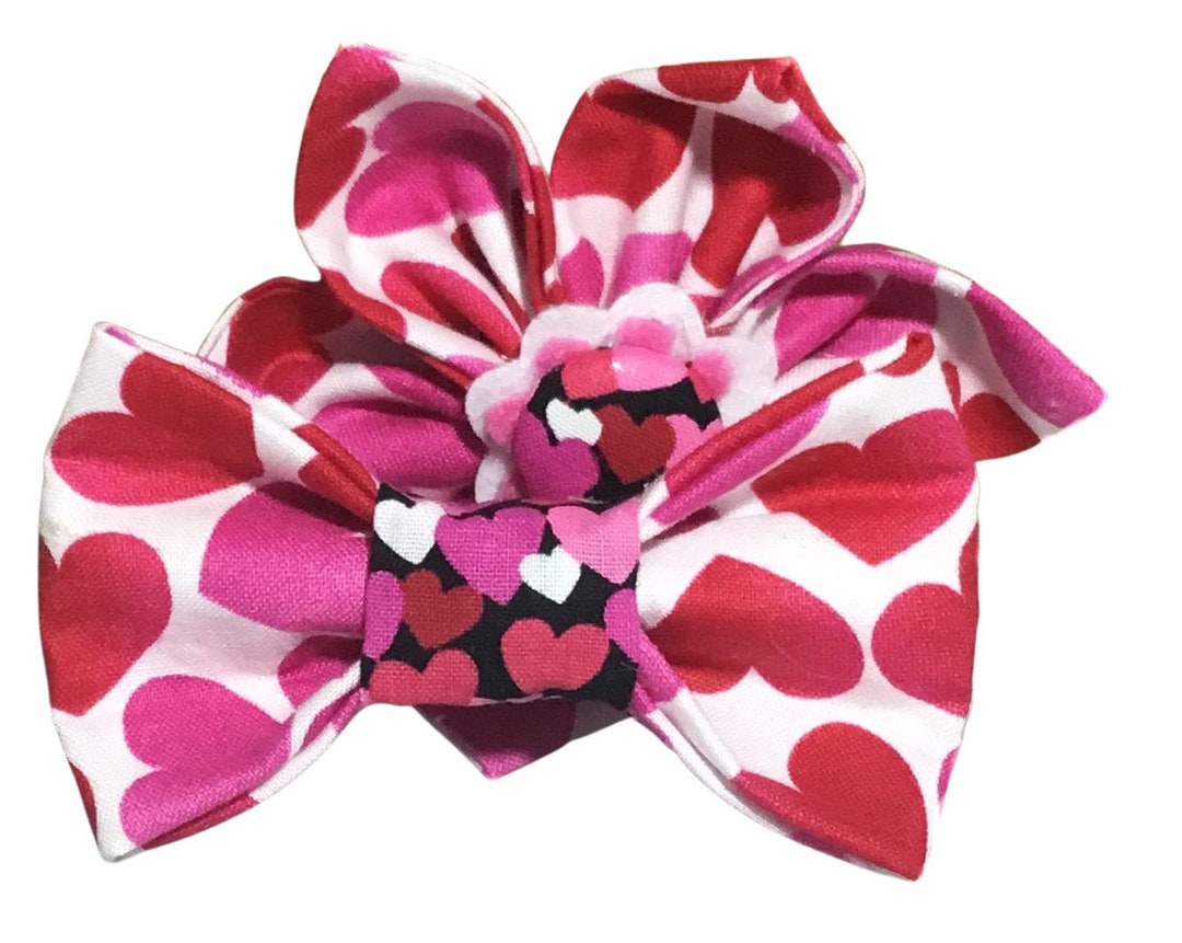 Red Pink & White Heart Valentine's Day Flower or Bow tie for Dog or Cat ...