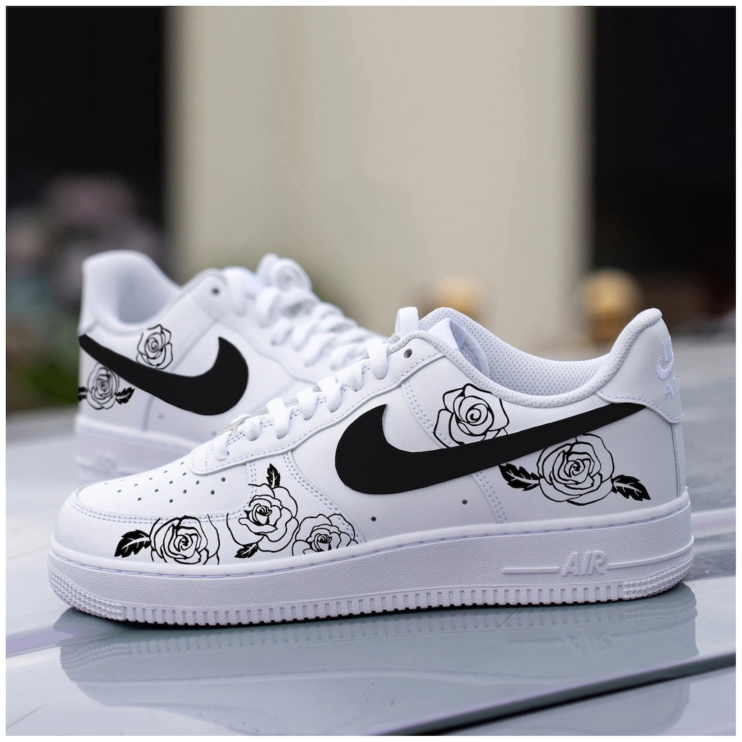 Custom Black Rose Nike Air Force 1, Handpainted Custom Nike AF1 ...