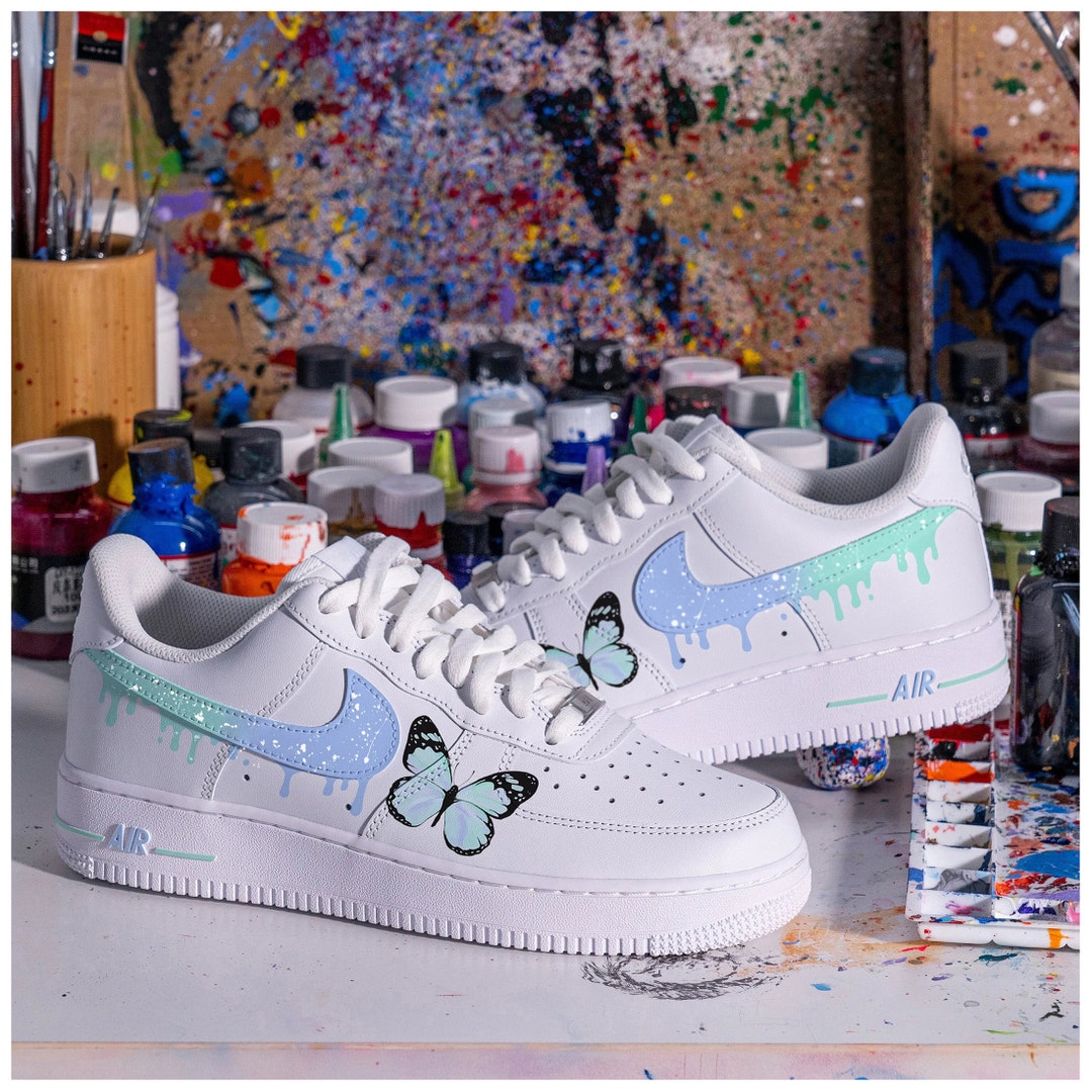 Custom Blue Butterfly and Dripping Nike Air Force 1,handpainted ...