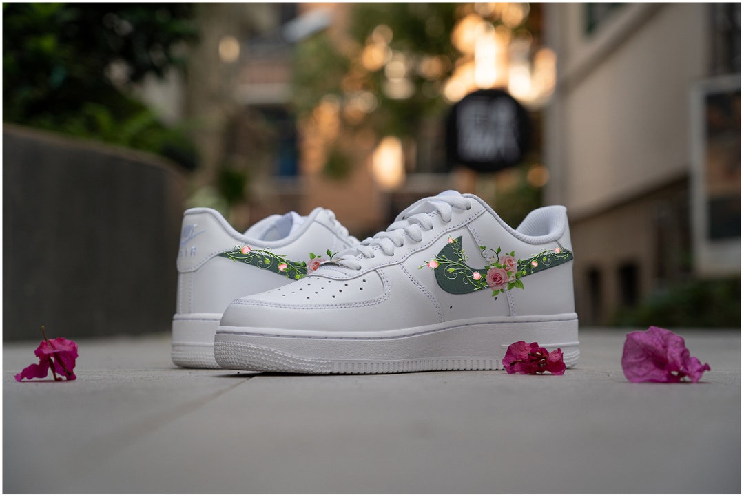 Nike Air Force 1 Custom, Handpainted Pink Rose Custom Nike AF1, Floral ...